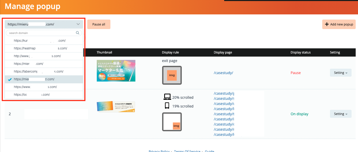 Heatmap: How to set up/manage pop-ups – Mieruca Support